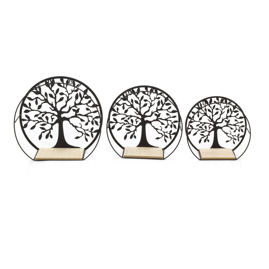 Set Of 3 Tree Of Life Wall Mounted Wooden Display Shelf | 3 Piece Blac ...