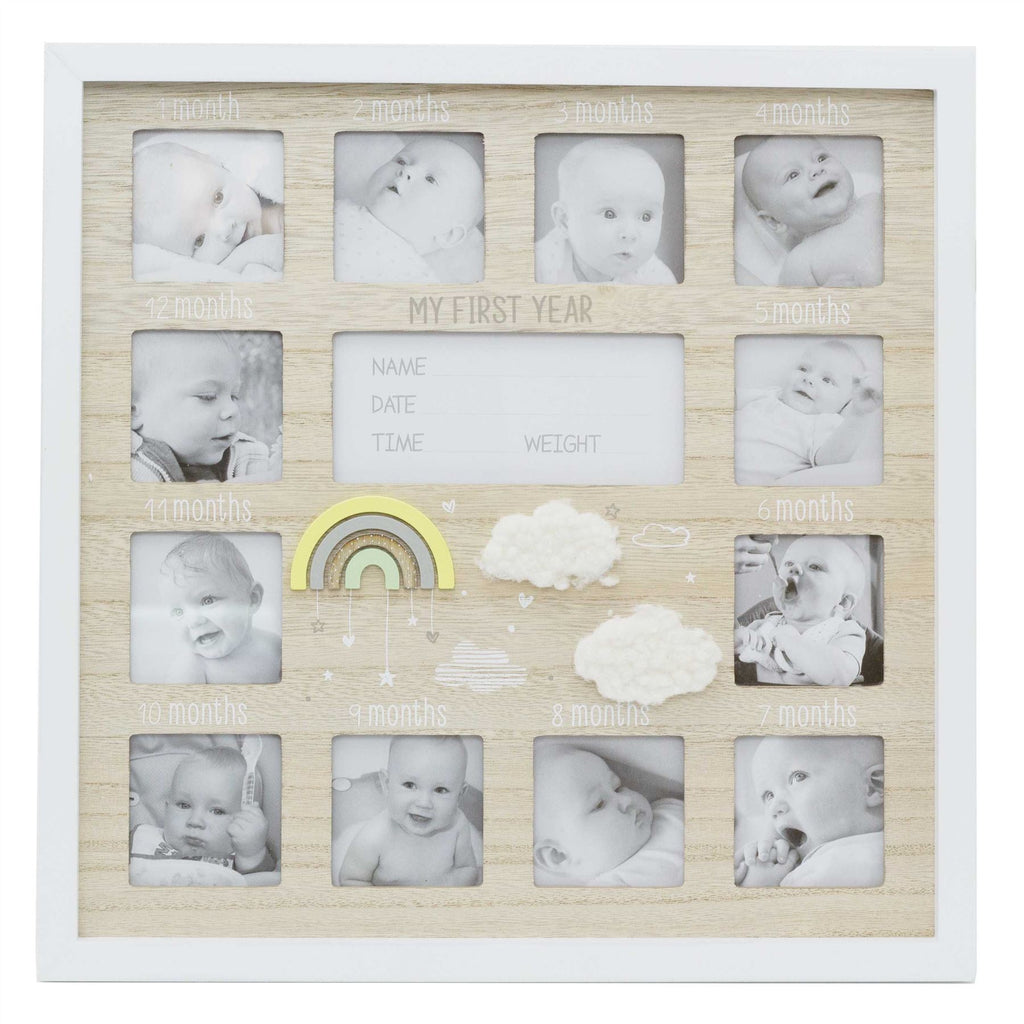 My 1st Year Keepsake Baby Photo Frame 12 Aperture Wooden New Baby Pict ...