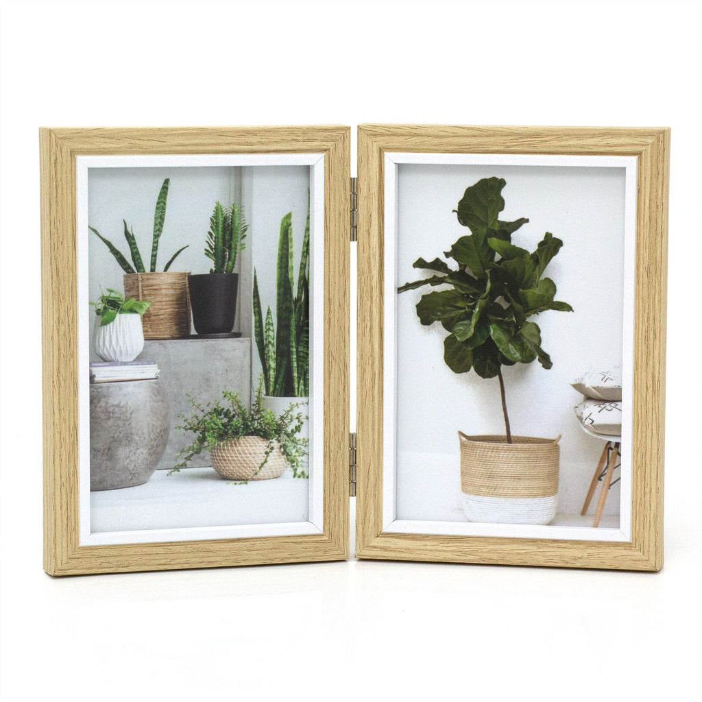 White Trim Double Wooden Photo Frame | Freestanding 2 Aperture Picture ...