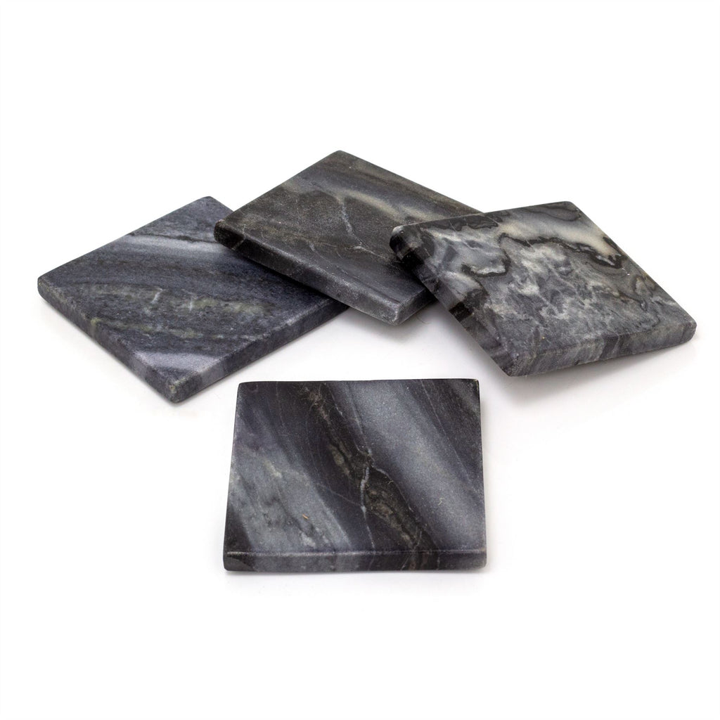 Set Of 4 Black Marble Coasters | 4 Piece Square Natural Stone Marble C ...