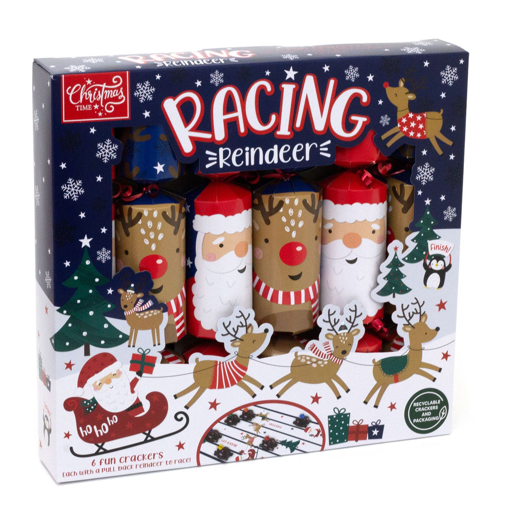 6 Racing Reindeer Christmas Crackers | Family Crackers with Pull-Back ...