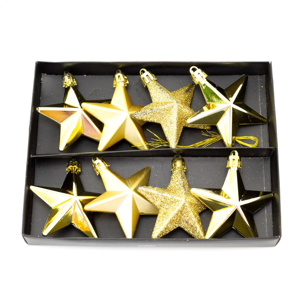 Gold 8 Piece Mini Christmas Star Baubles | Set Of 8 Star Christmas Tre ...