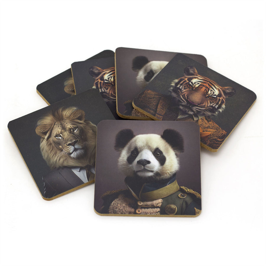 Set of 6 Jungle Animal Head Coasters | Safari Cork Backed Coaster Set ...