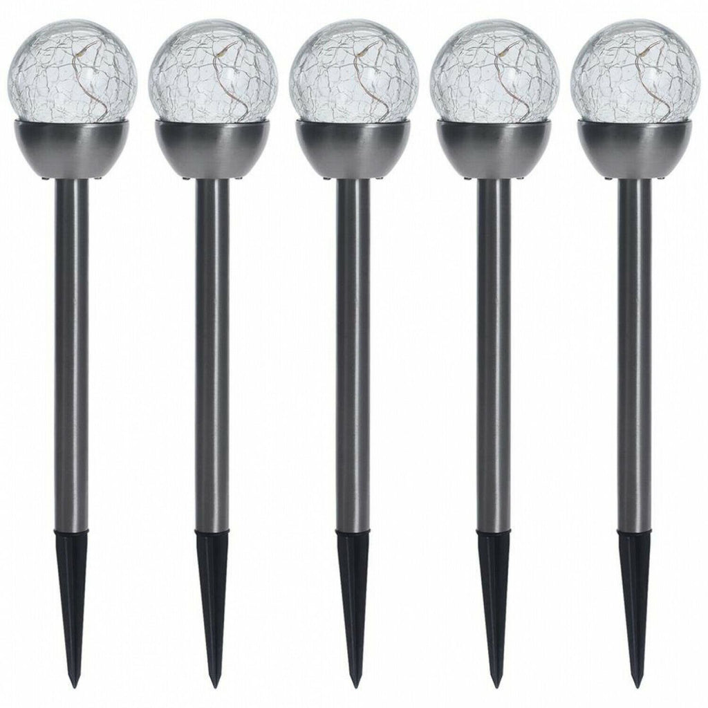 Pack Of 5 LED Solar Garden Stake Lights | Crackled Glass Globe Pathway ...