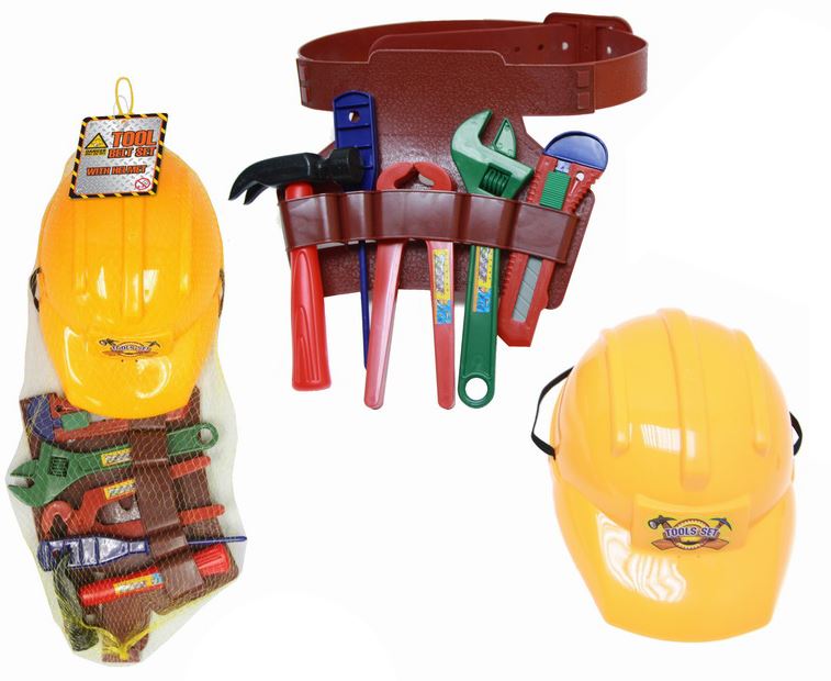 Plastic Construction Helmet Toy Hard Hat Builder Workman Tool Belt Wit ...