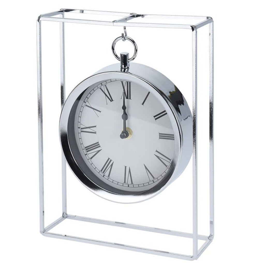 Silver Hanging Table Clock | Suspended Mantel Clock In Chrome Frame ...