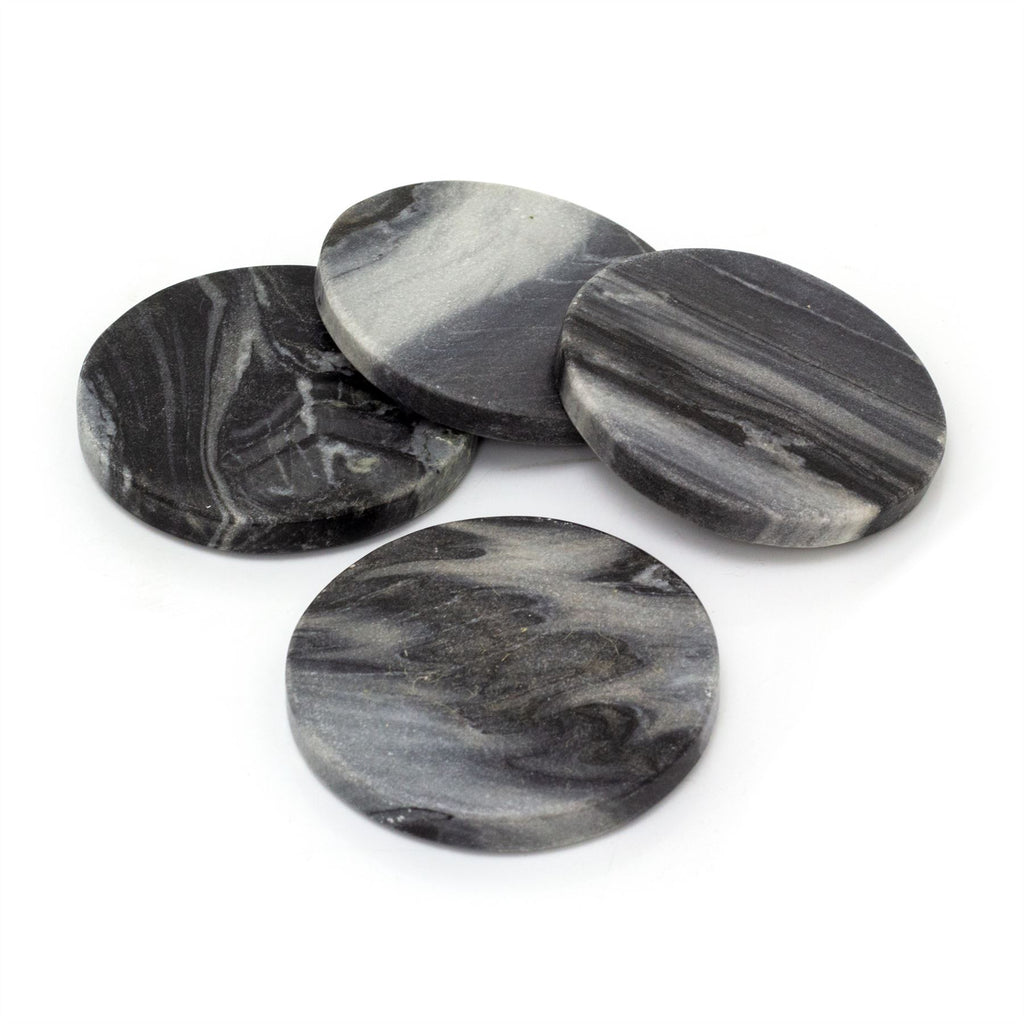 Set Of 4 Black Marble Coasters | 4 Piece Round Natural Stone Marble Co ...