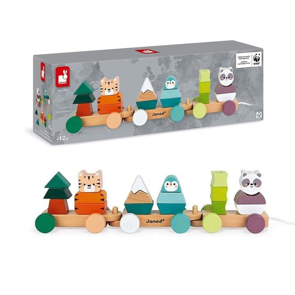 Janod Animal Train | Wooden Train and Stacking Game With WWF Partnersh ...