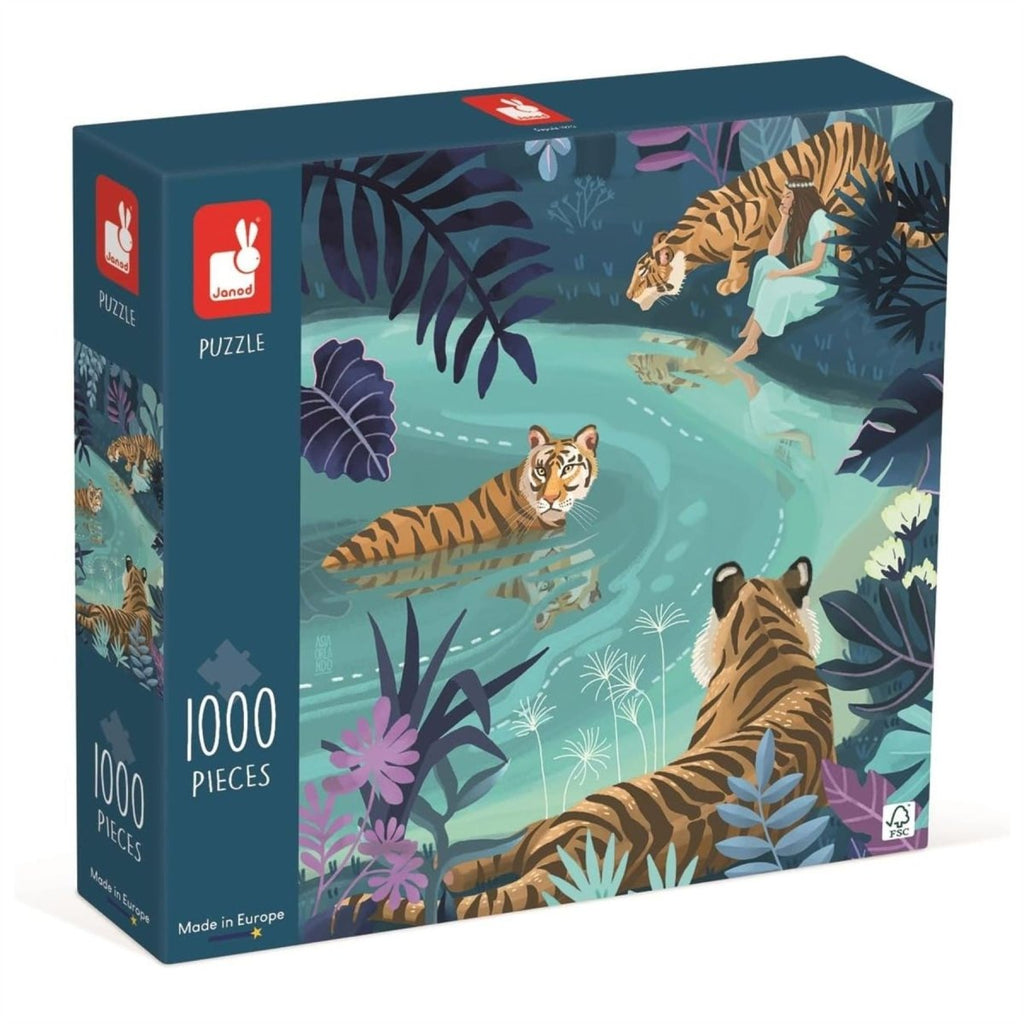 Janod Tiger Gathering Puzzle | 1000 Piece Moonlight Tigers Jigsaw | Ag ...
