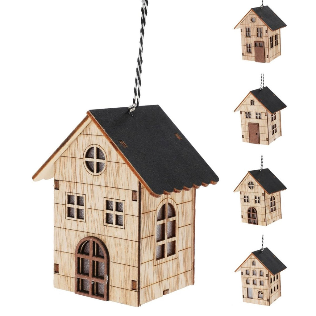 Mini LED Christmas House Bauble | Light-up Wooden Christmas House Tree ...