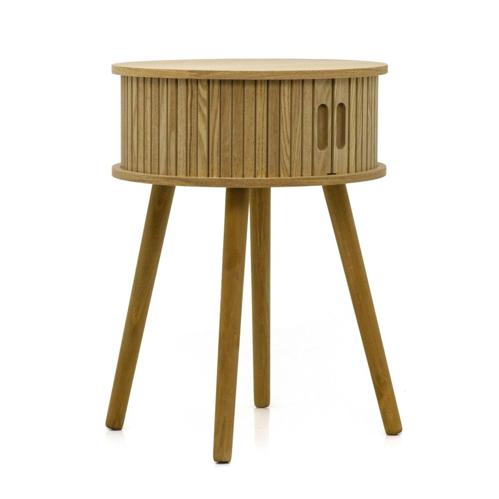Scandi Style Round Slide Door Cabinet | Wooden Sliding Door Side Table ...