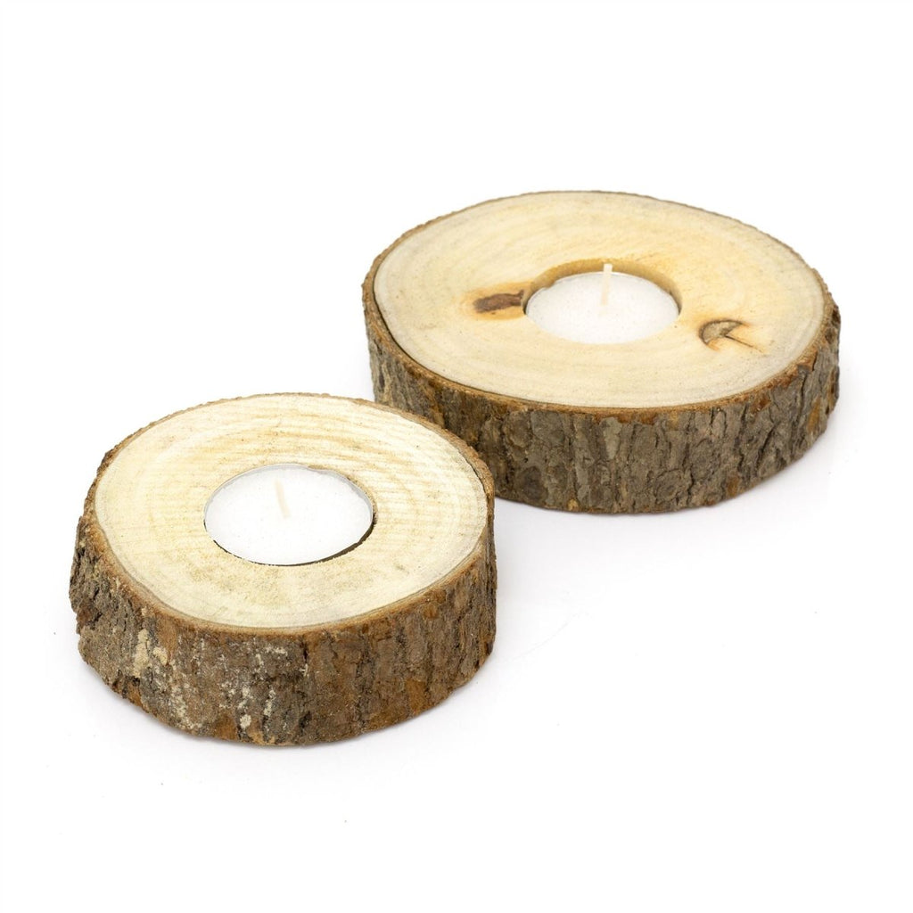 Set Of 2 Natural Tree Bark Tea Light Holders | Rustic Wooden Tree Slic ...