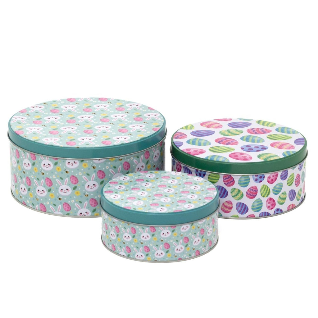 Set of 3 Easter Nesting Tins | 3-piece Bunny & Easter Egg Round Storag ...