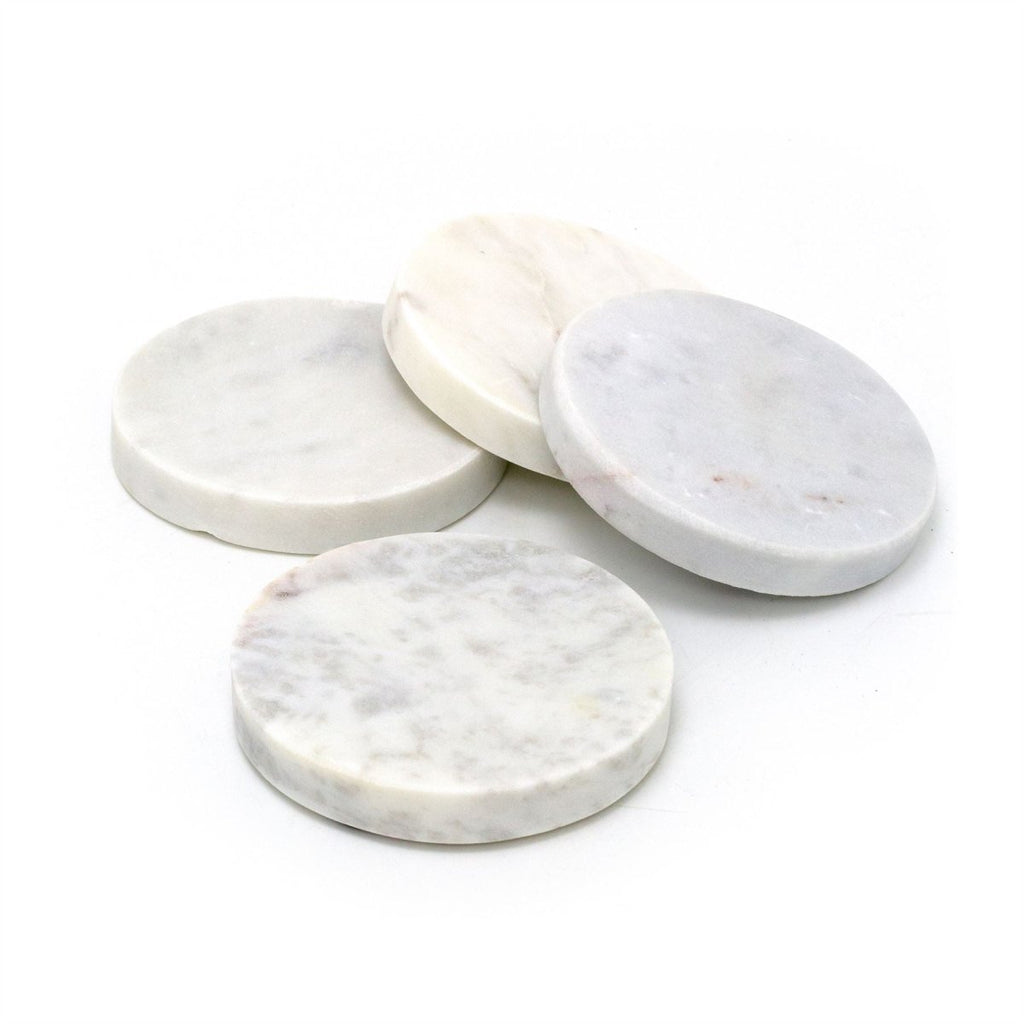 Set of 4 Round White Marble Coasters | 4 Piece Natural Stone Coaster S ...
